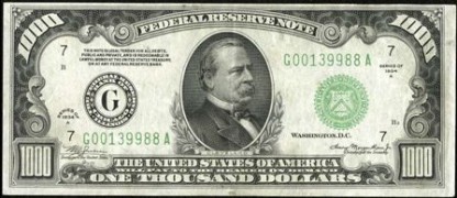 Value of $1000 Federal Reserve Note - Antique Money